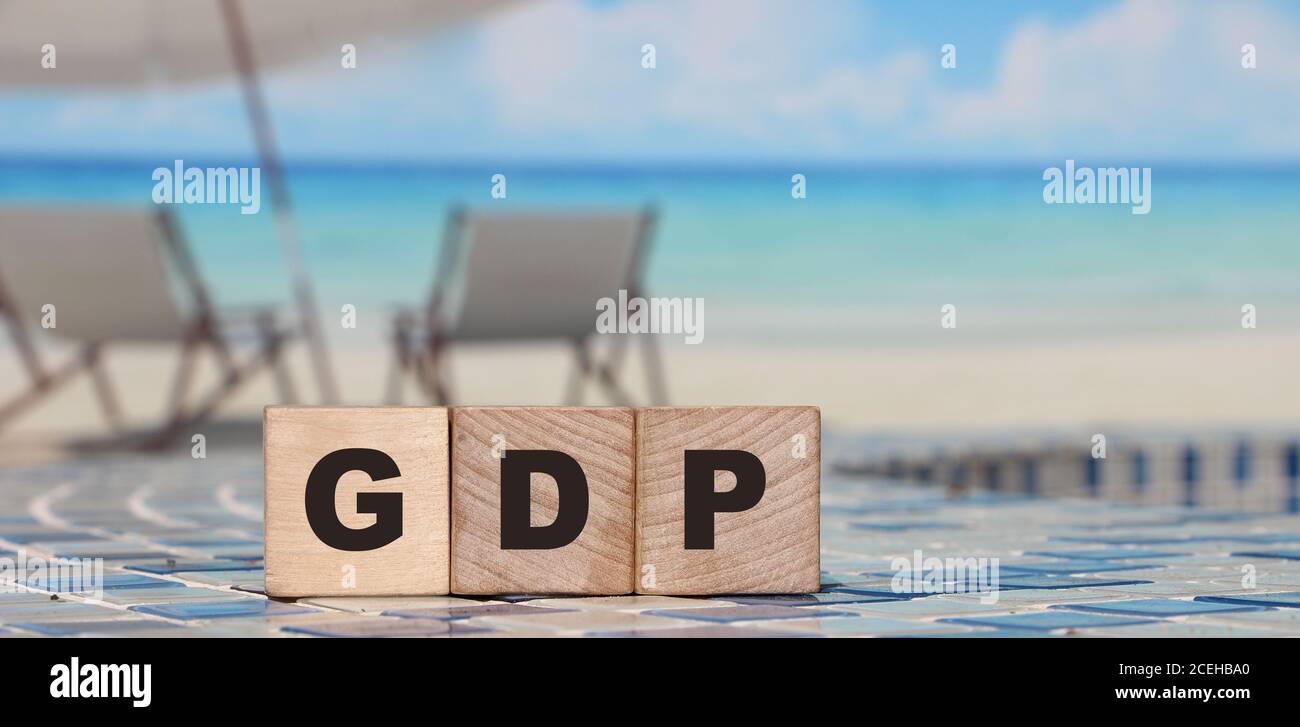 GDP, Gross Domestic Product concept, cube wooden block with alphabet ...