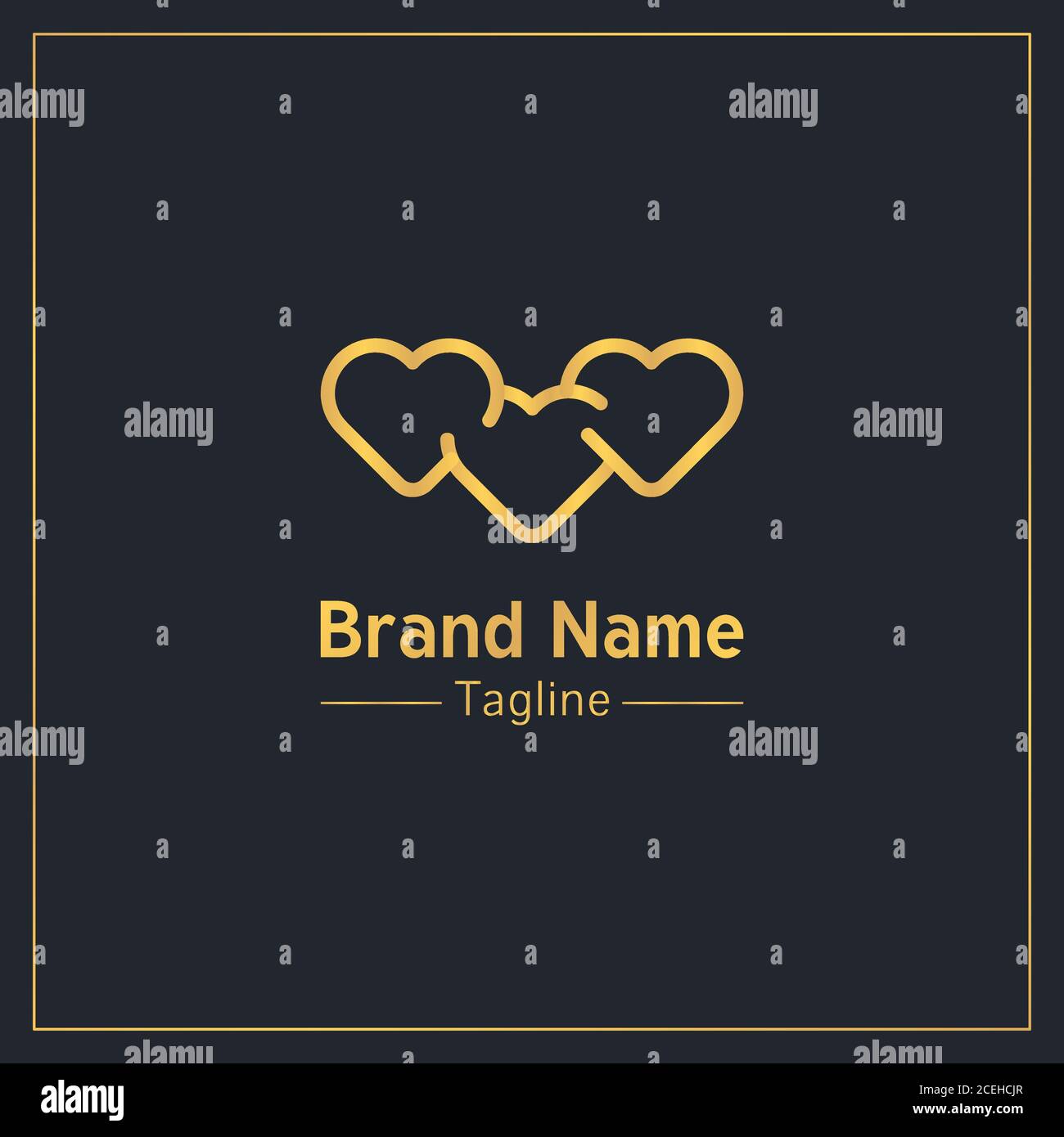 Three connected heart symbols golden elegant logo design template Stock ...