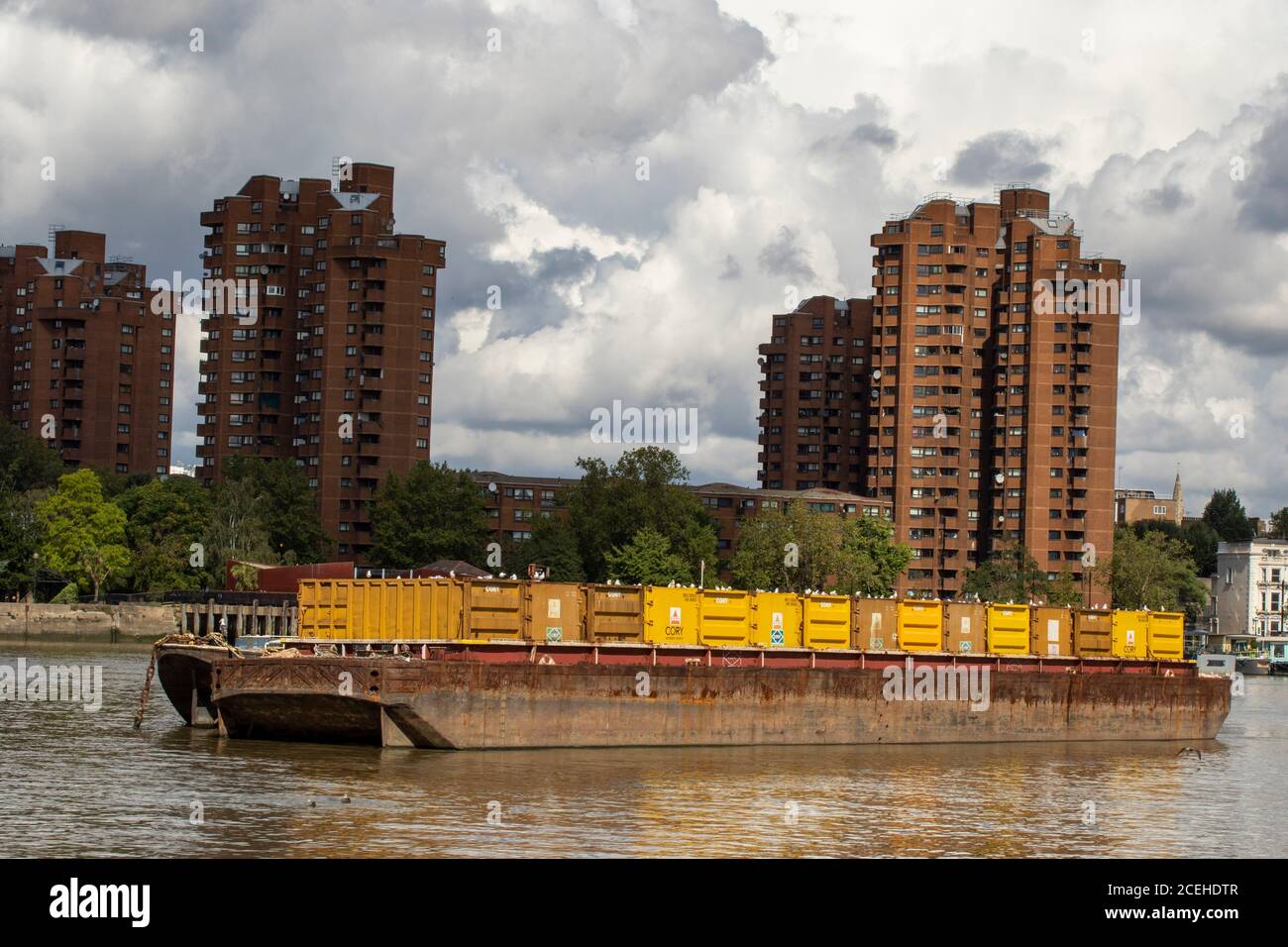Riverside architecture along the river Thames at Battersea, London ...