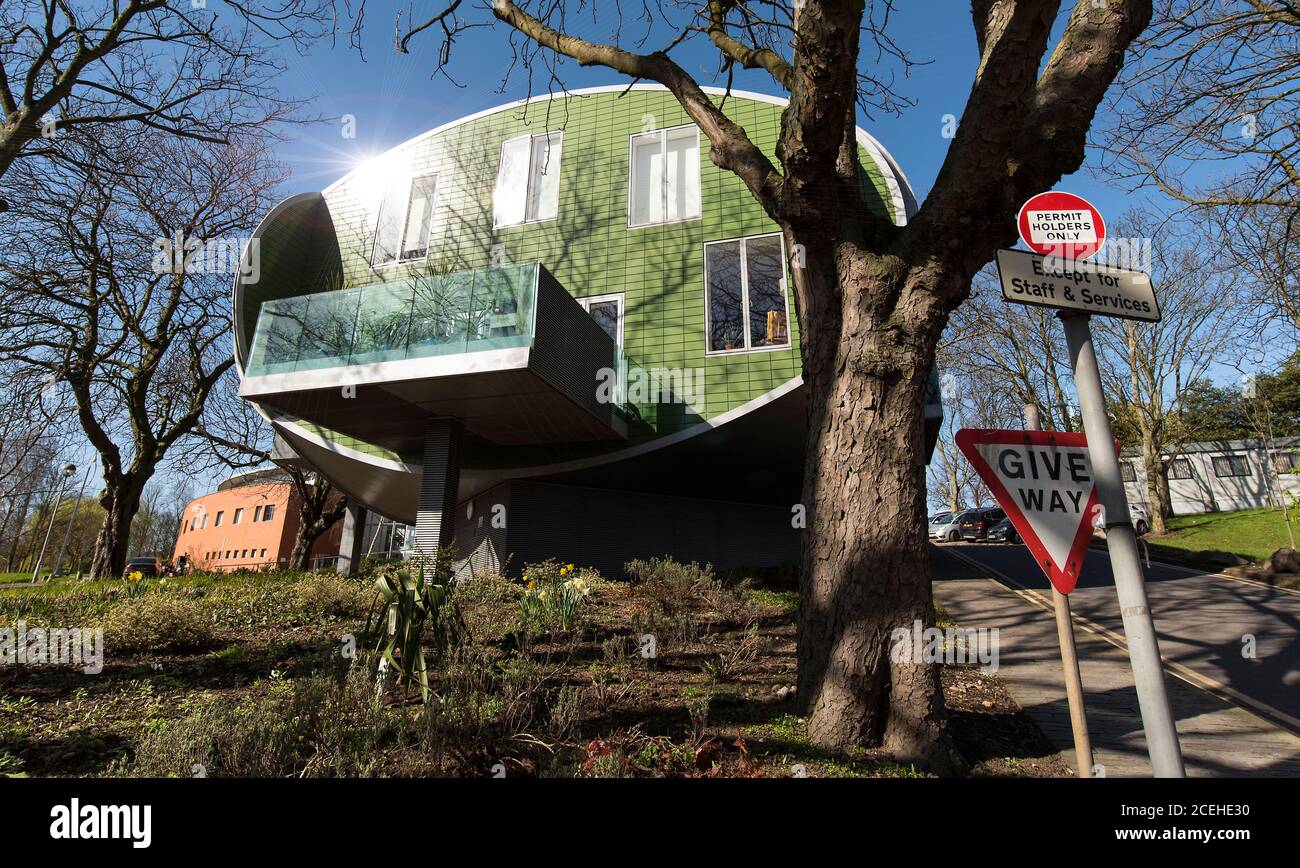 Futuristic building with balcony Stock Photo - Alamy