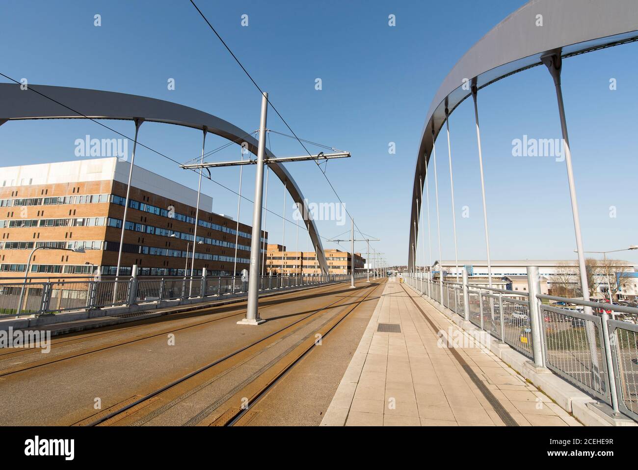 Modern tram network bridge Stock Photo - Alamy