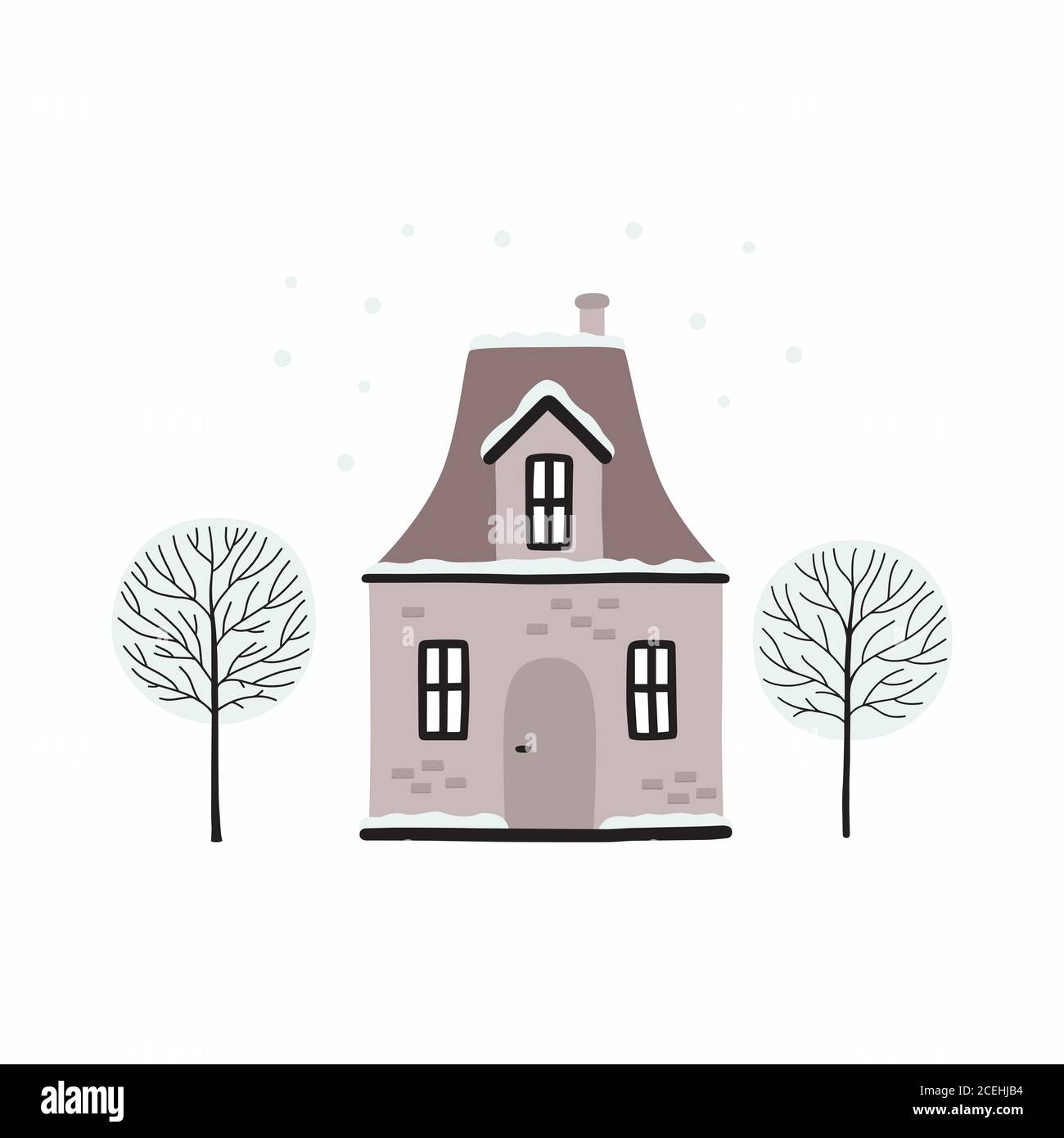 Cartoon Winter house. Vector image of a Christmas house and trees ...