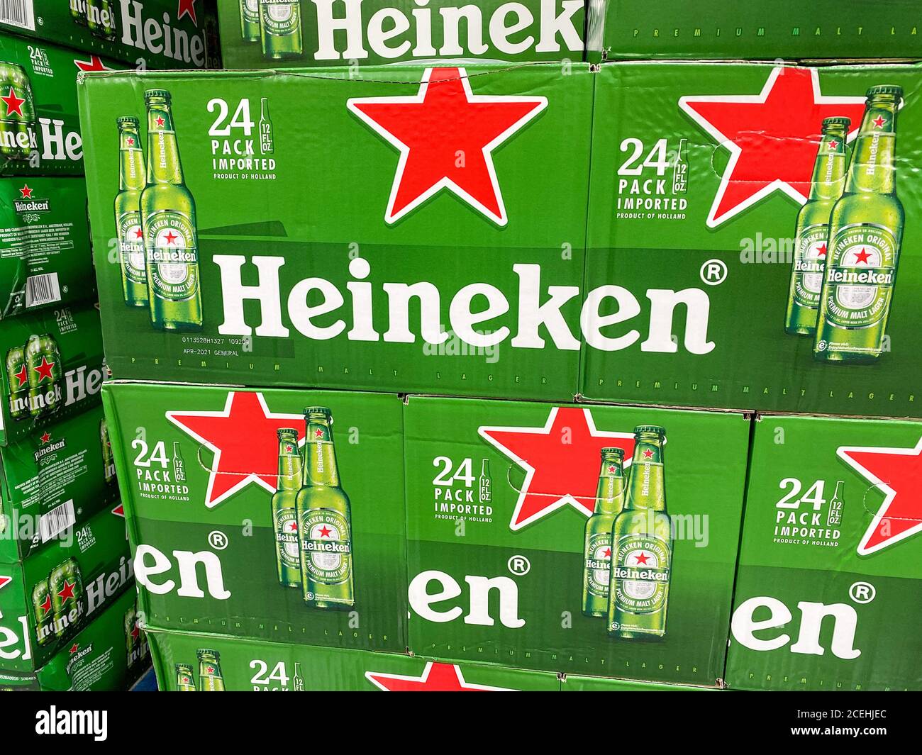 Orlando, FL/USA-8/15/20: Cases of Heineken Bottle Beer at a grocery ...