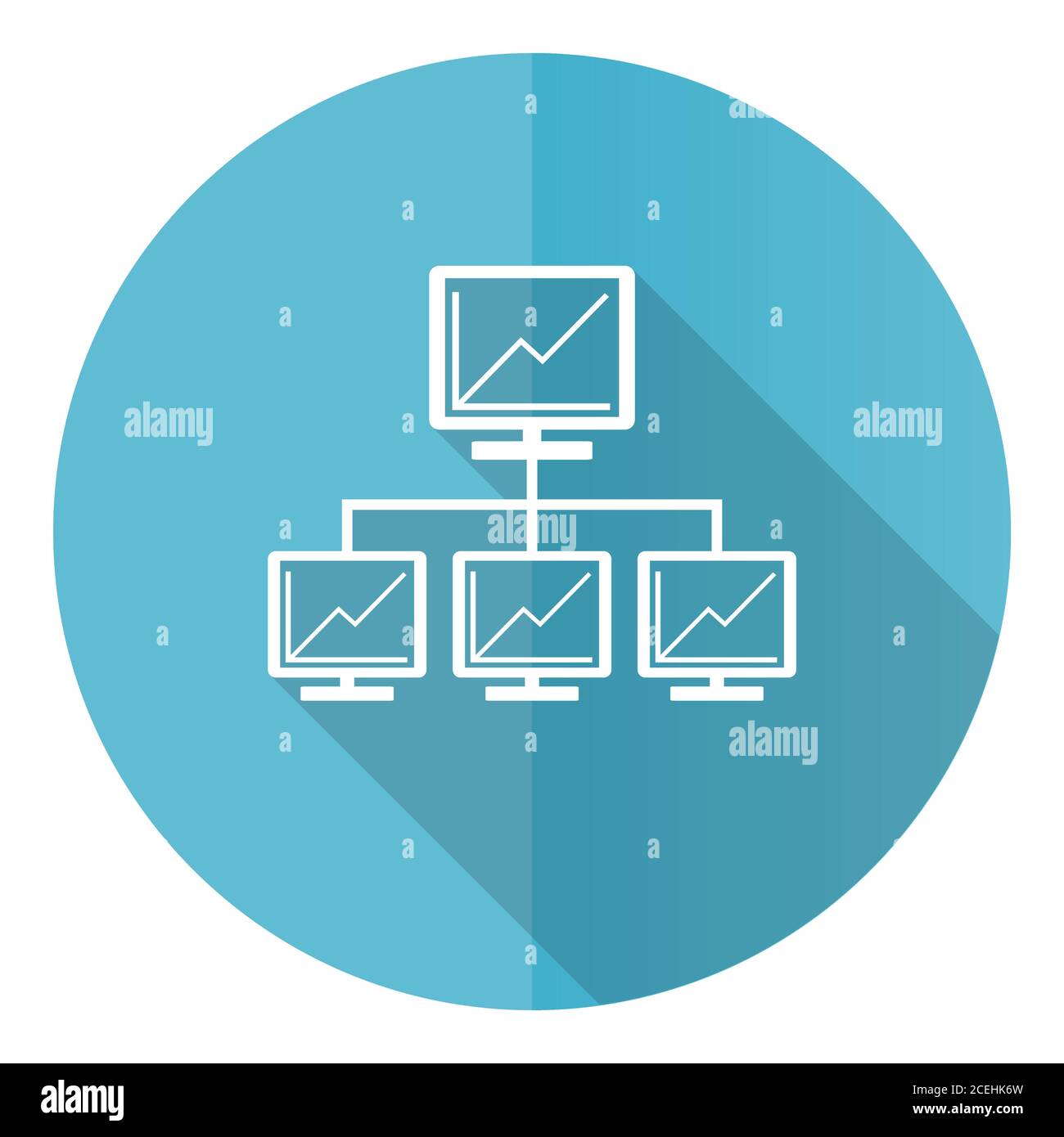 Network vector icon, flat design blue round web button isolated on ...