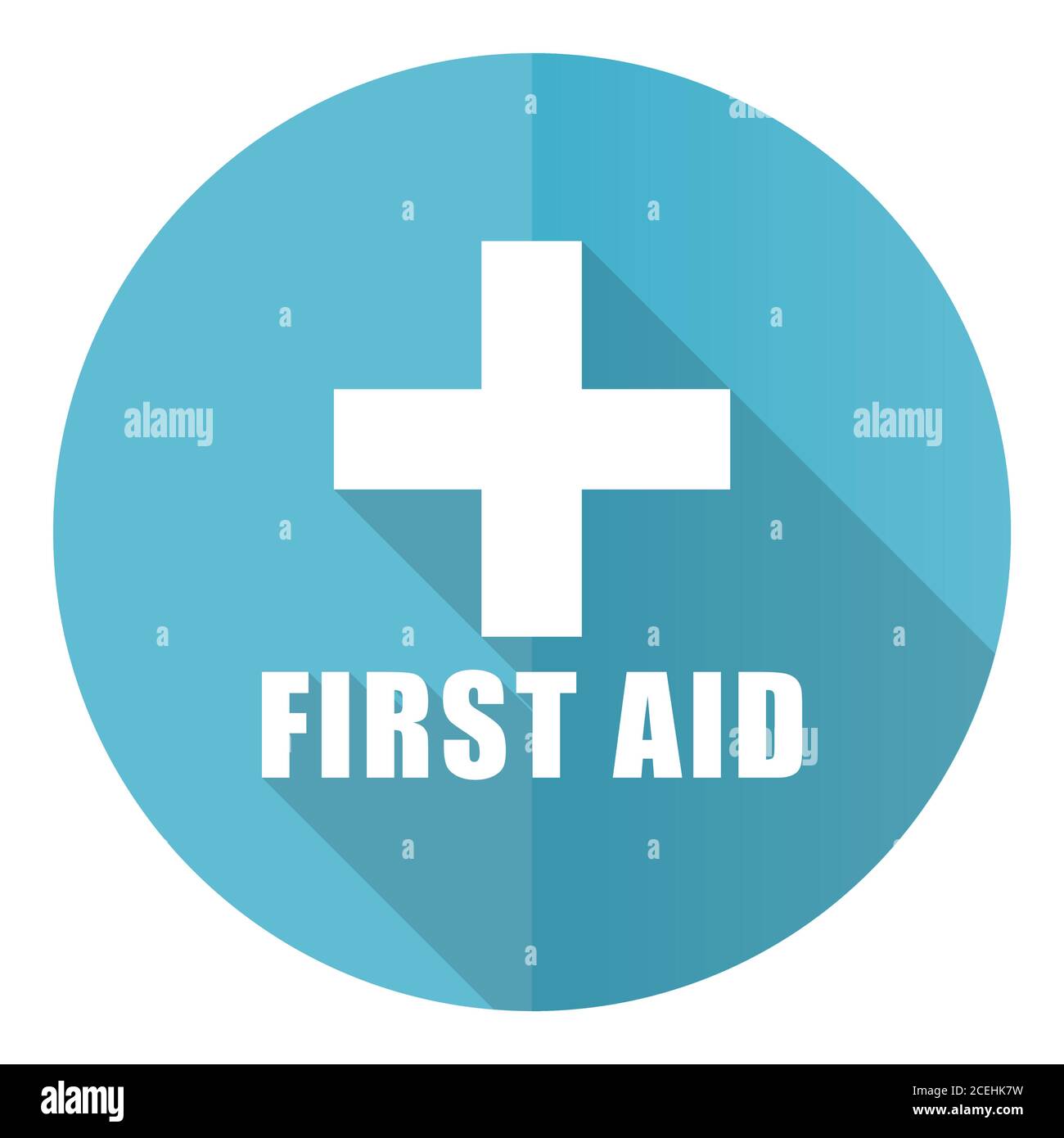 First aid vector icon, flat design blue round web button isolated on ...