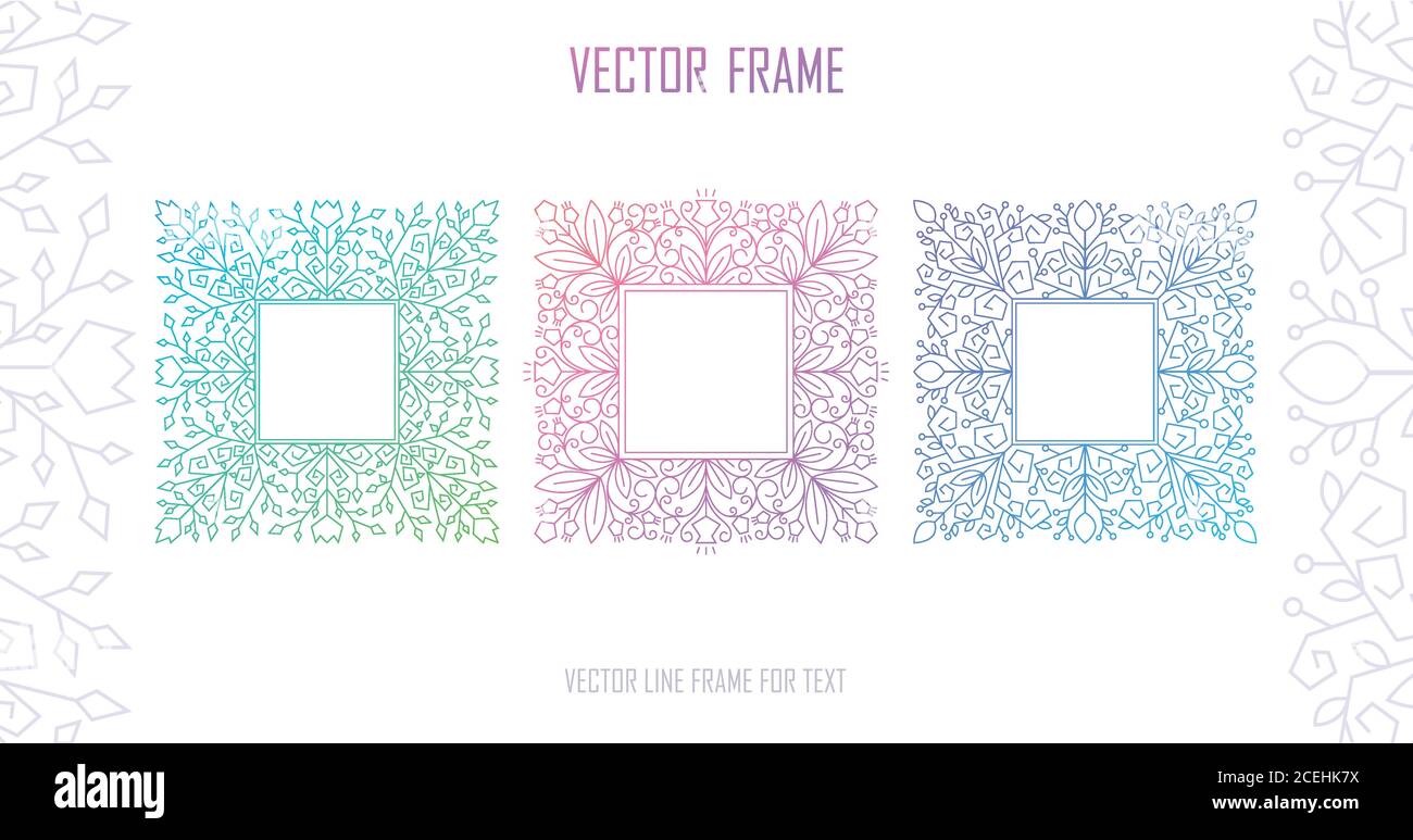 Set Vector floral frames in mono line style with copy space for text ...