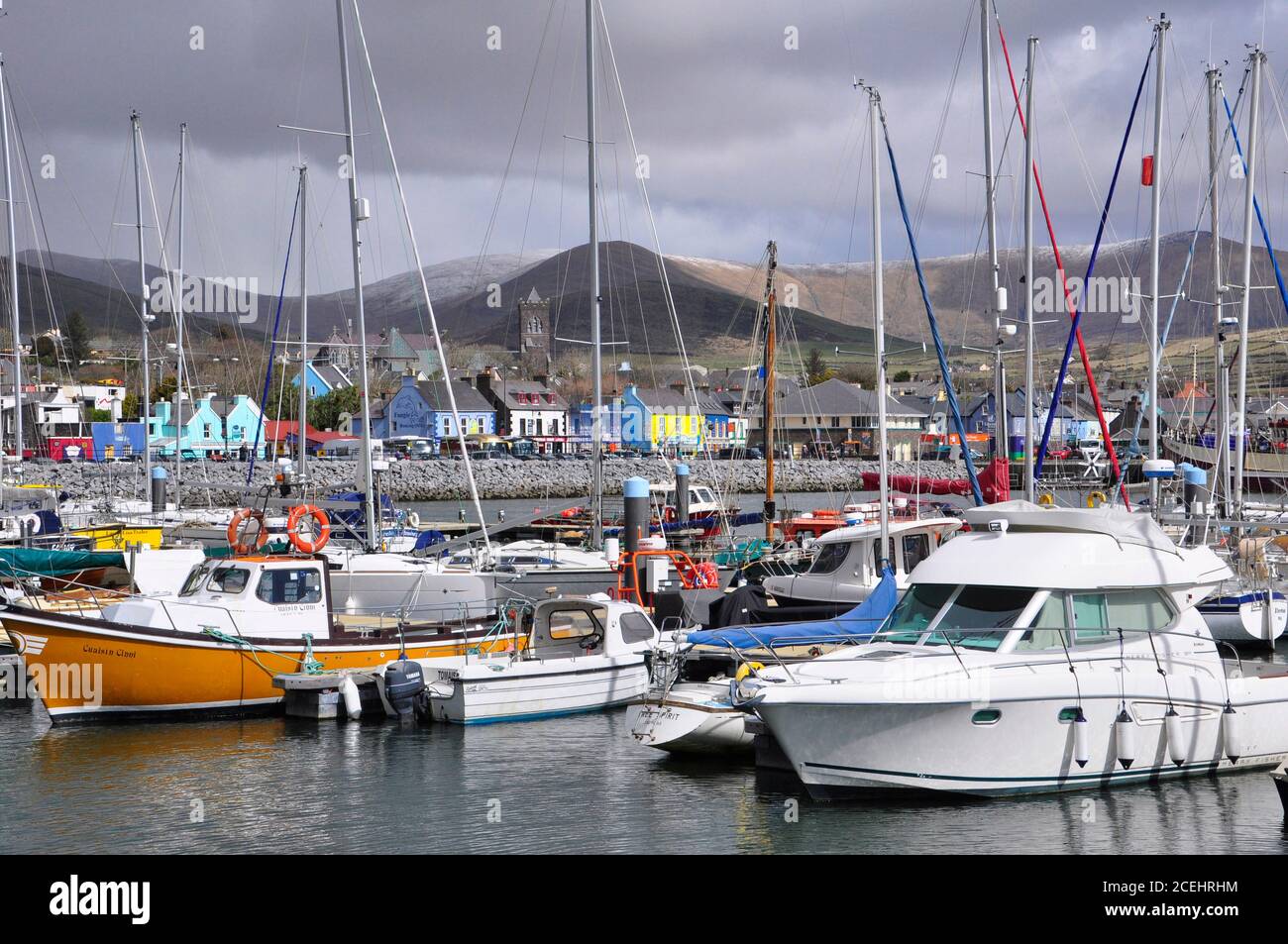 Boats and yachts in the Marina section of the harbour of Dingle in ...