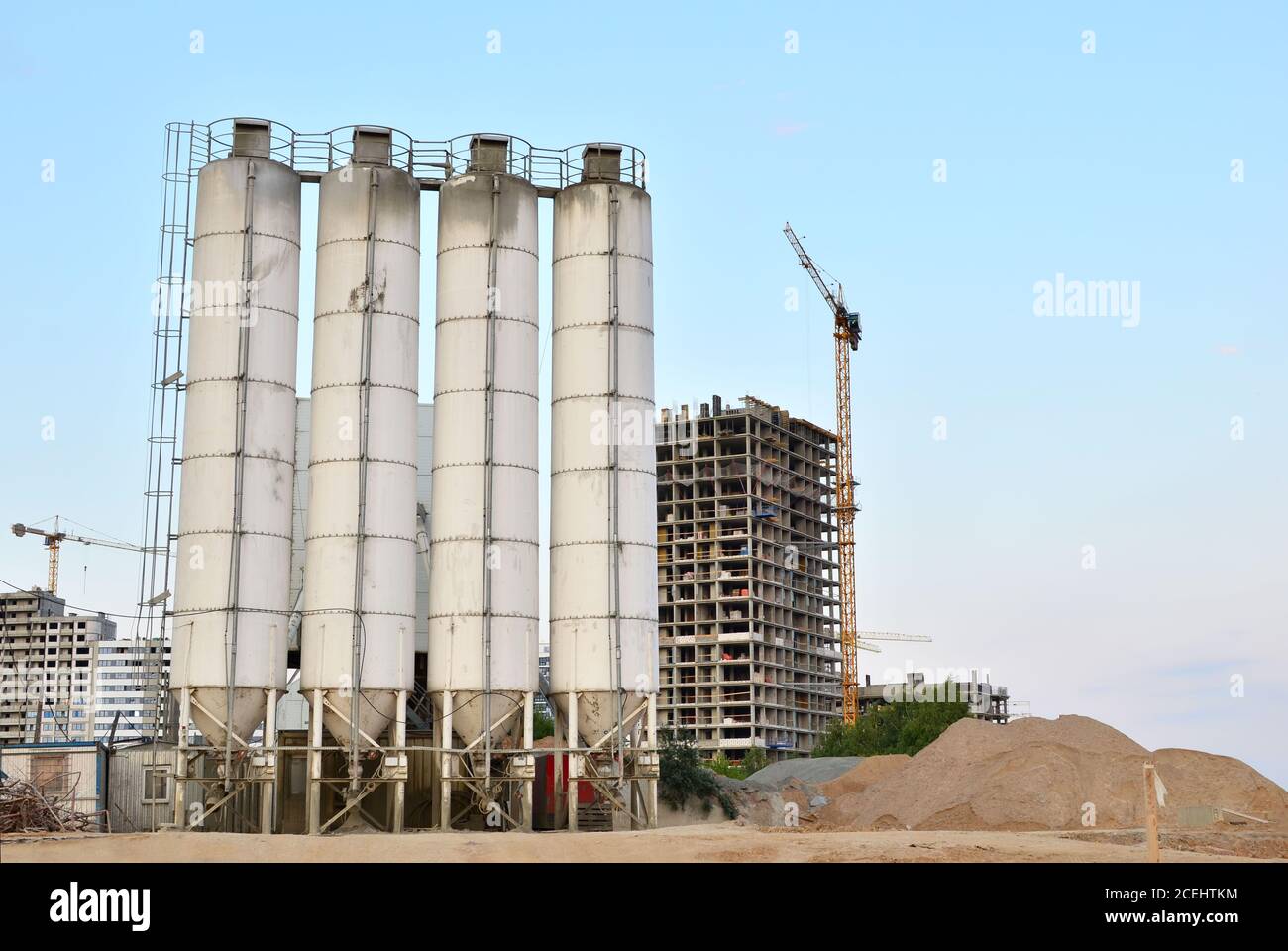 Ready mix stationary concrete batching plant on construction site ...