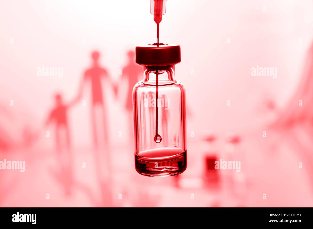 Family immunization concept. Flu vaccine for children. Red color filter ...