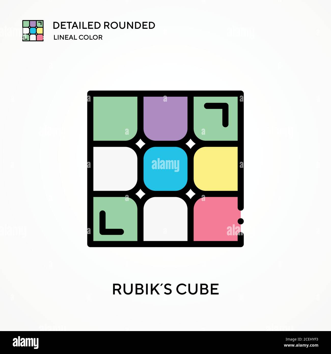 Rubik´s cube detailed rounded lineal color vector icon. Illustration ...