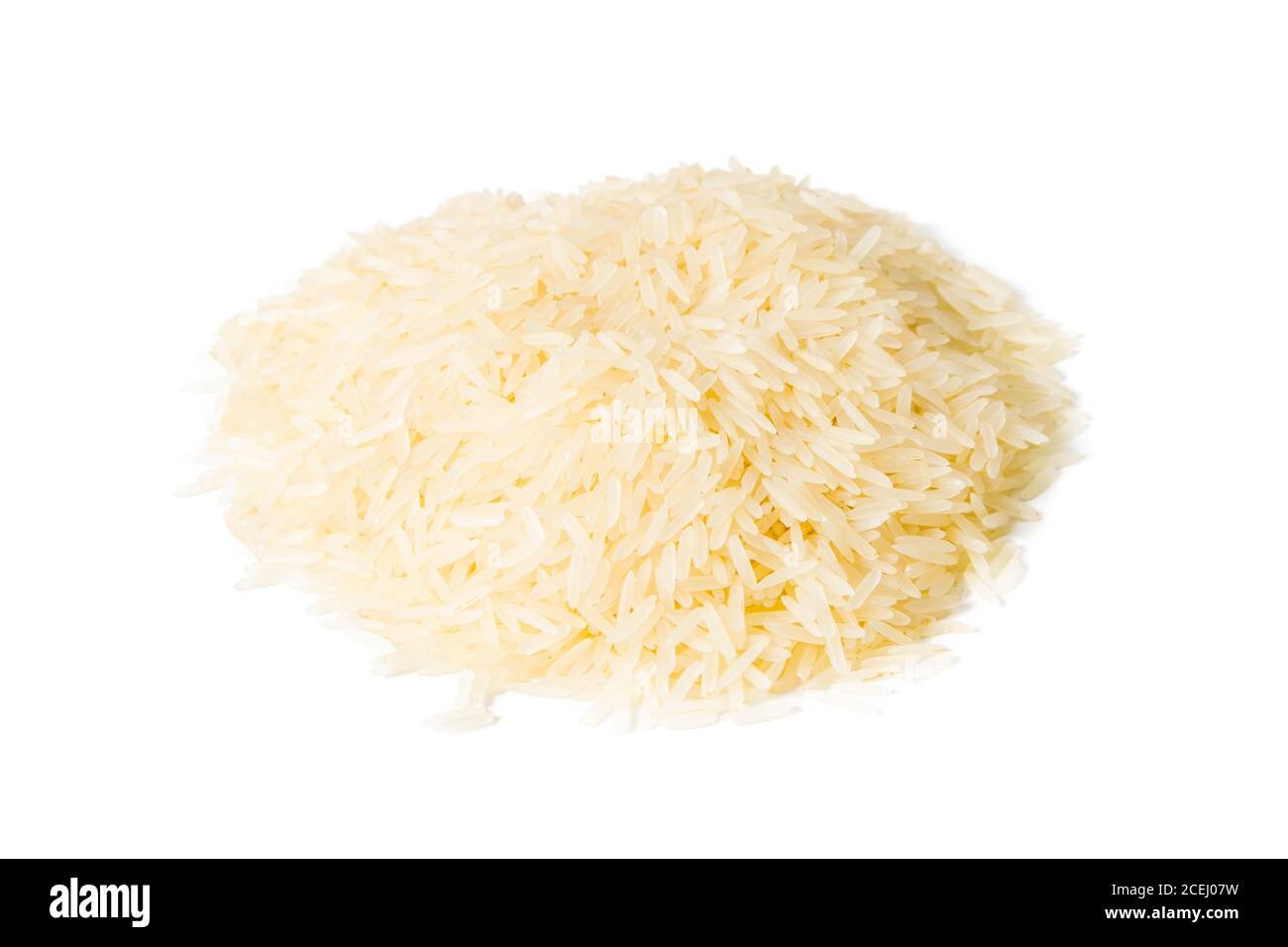 Basmati rice on a pile isolated on white background. Front views, close ...