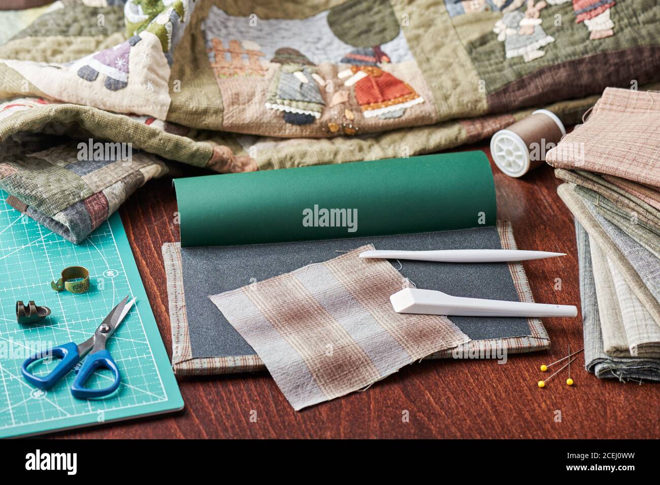 Tools for Quilt Applique Finger Presser and Hera Marker Stock Photo - Alamy