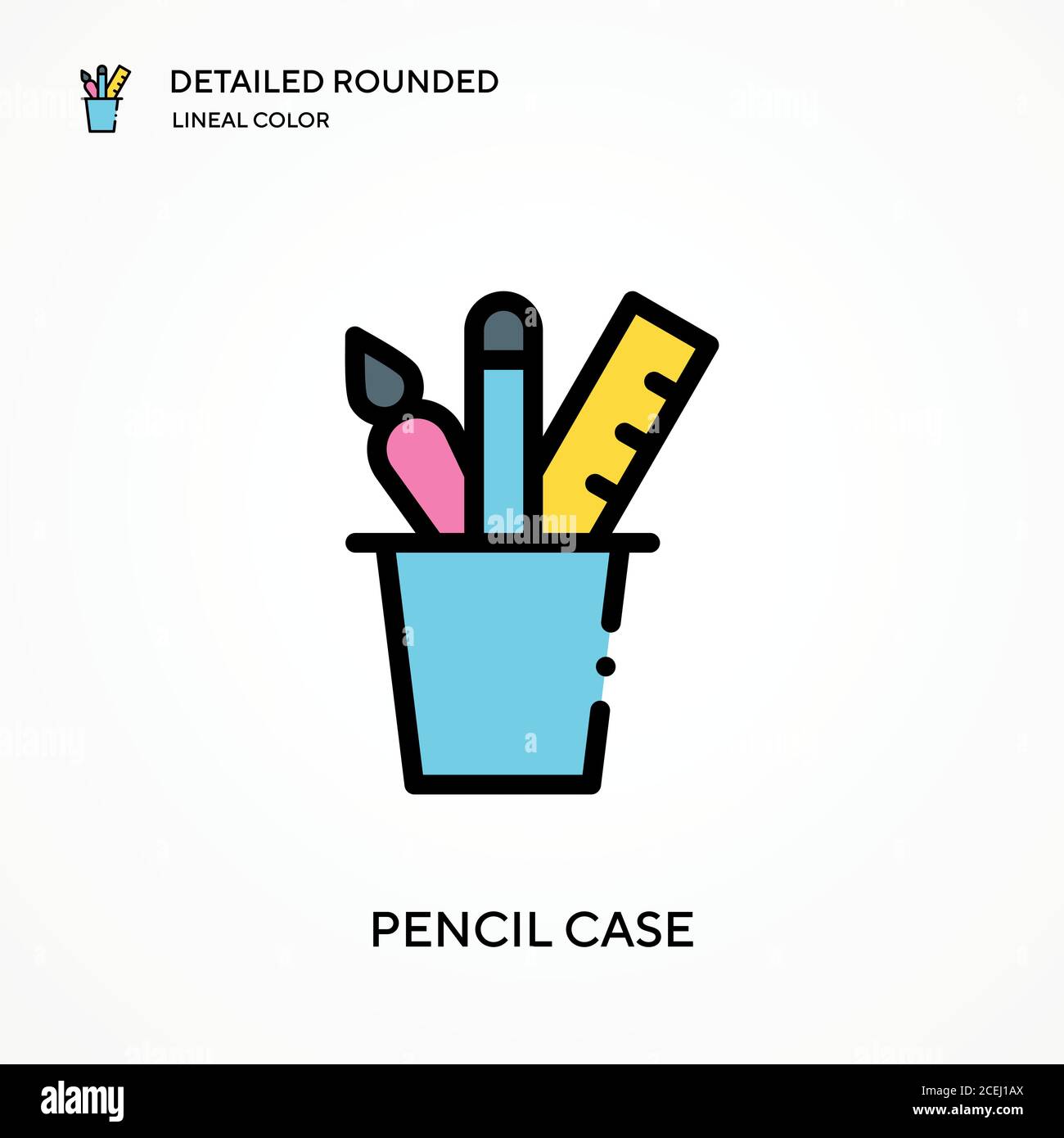 Pencil case detailed rounded lineal color vector icon. Illustration symbol design template for ...