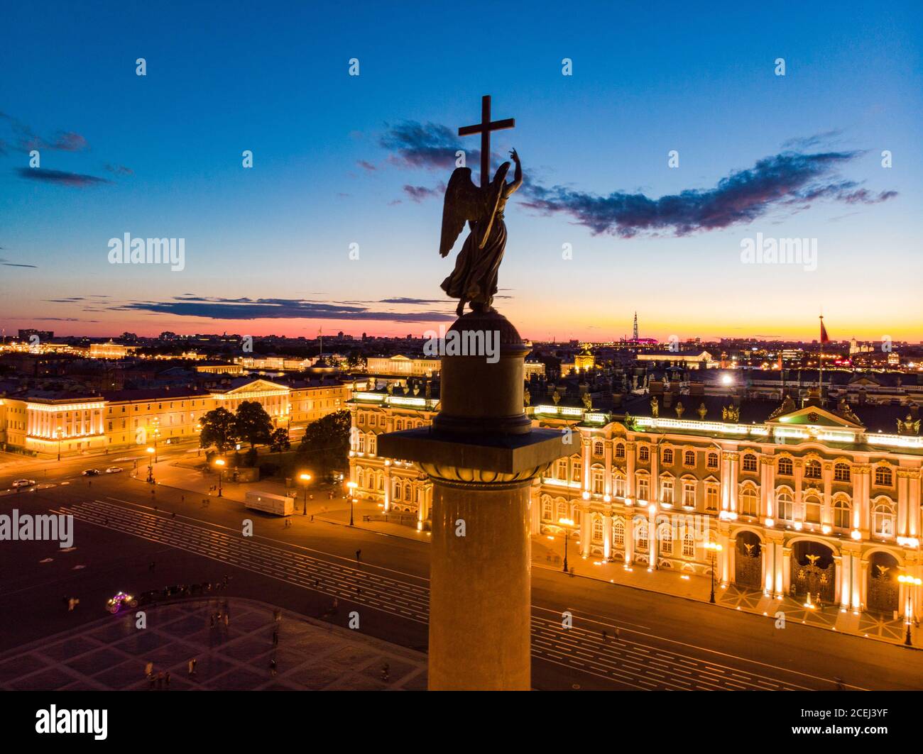 Aerial front view at the Winter Palace building in white nights ...