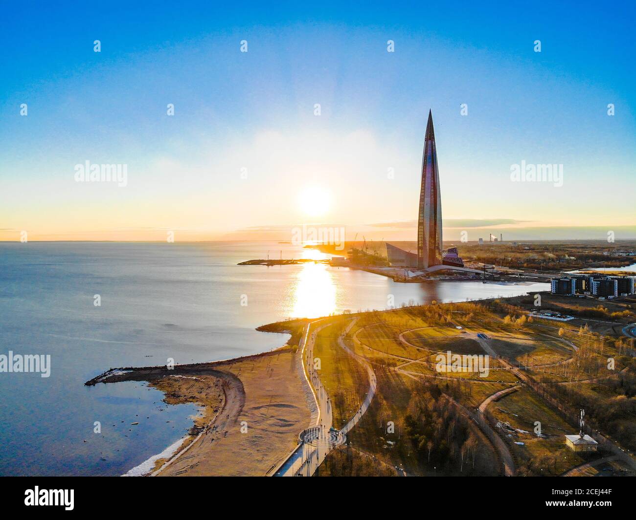 Aerial front view at the Winter Palace building in white nights ...