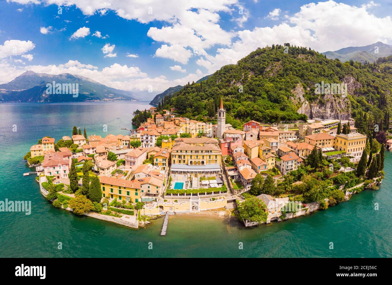 Beautifull aerial panoramic view from the drone to the Varenna - famous ...