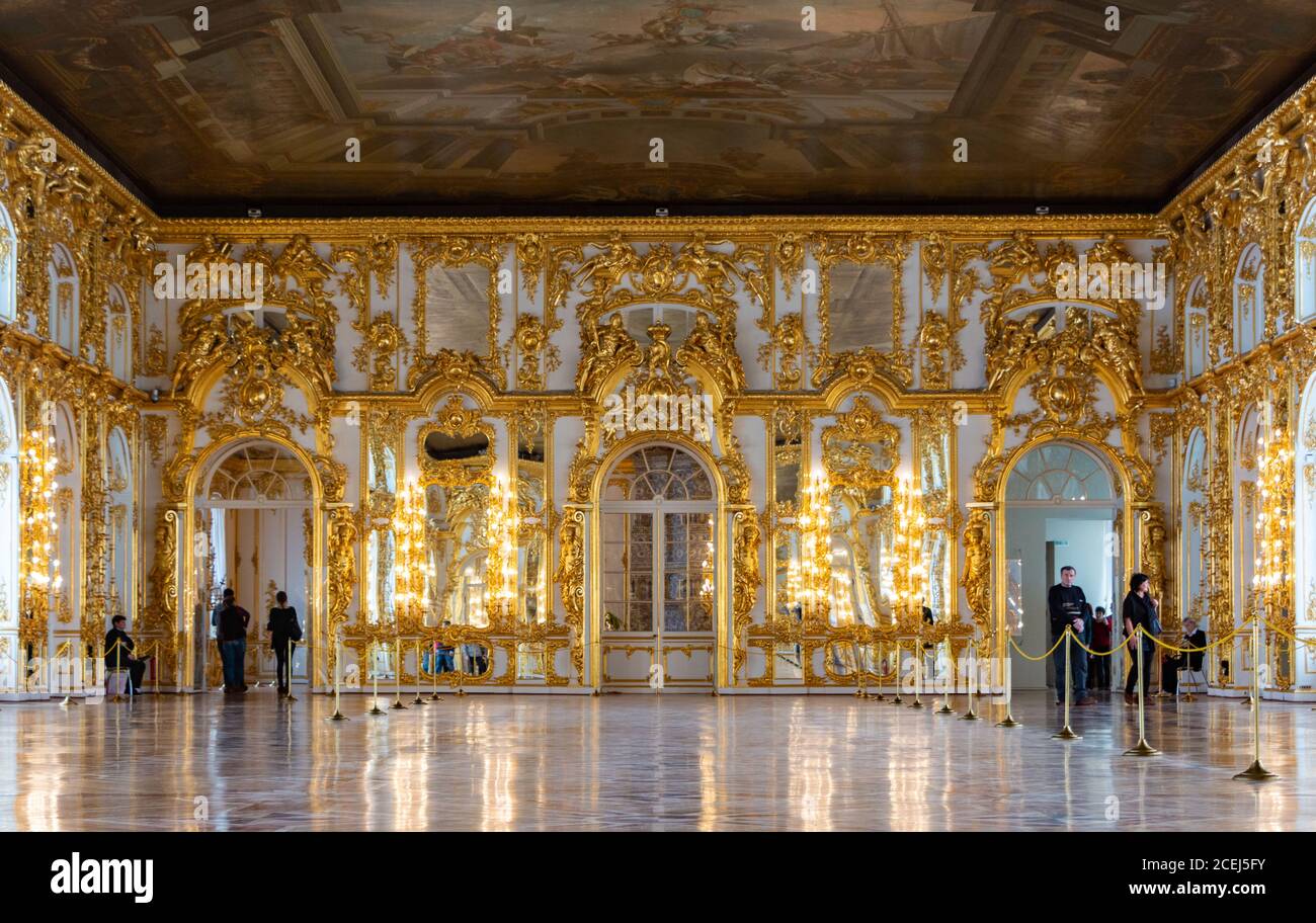 A picture of the grand hall of the Catherine Palace, near Saint ...