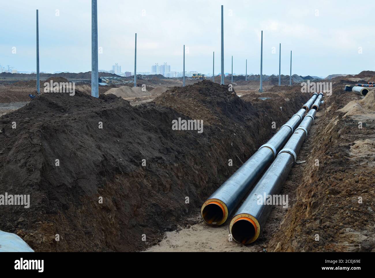 Laying underground storm sewers at a construction site. Groundwater ...