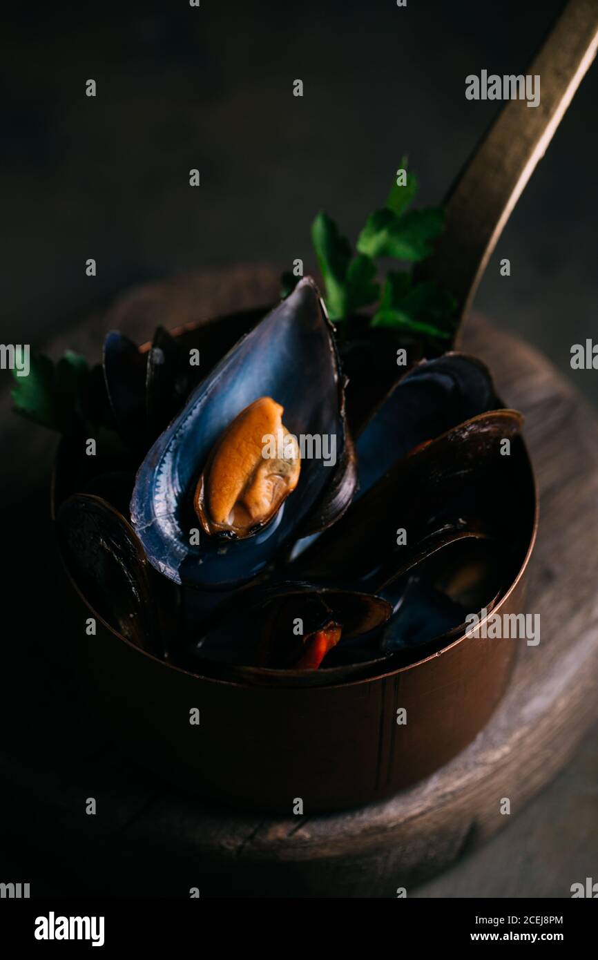 Boiled fresh mussels served Stock Photo - Alamy