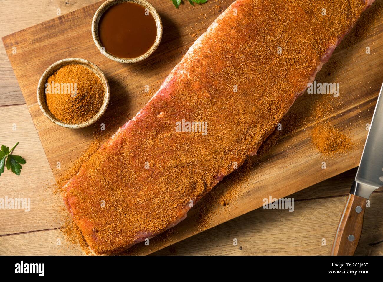 Raw St Louis Style BBQ Ribs with Rub Ready to Cook Stock Photo - Alamy