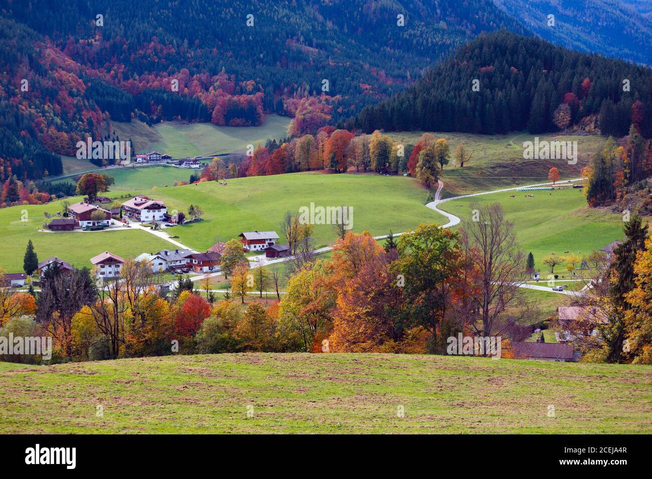 autumn landscape. beautiful view of the alpine villages against the ...