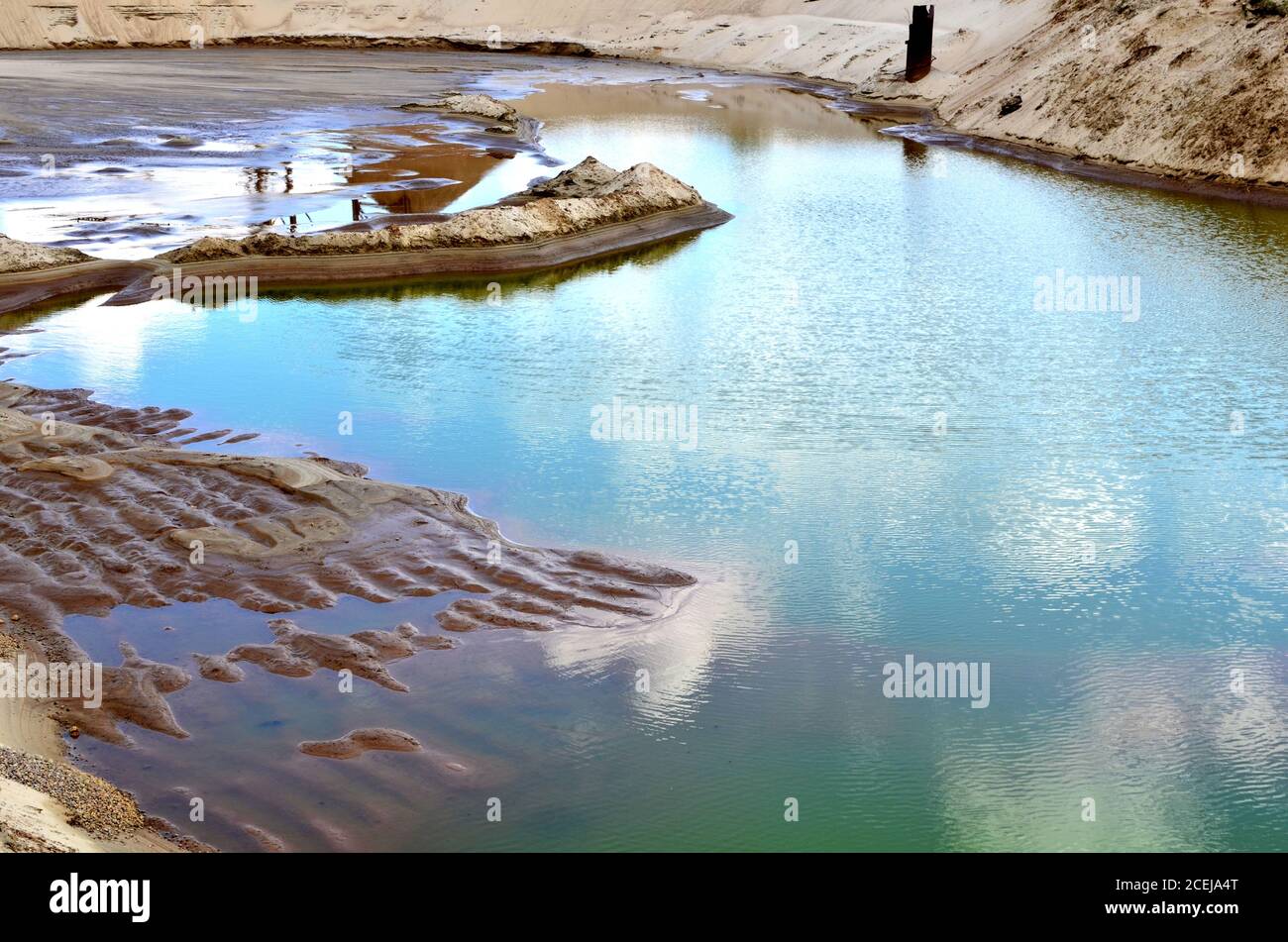 Sand and gravel washing production process in open-pit mining. Crushing ...