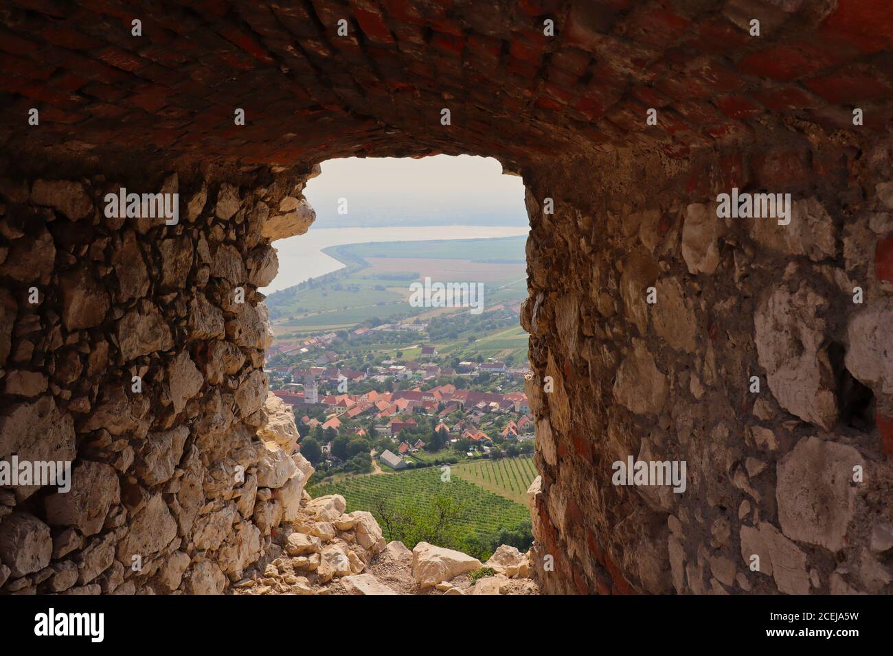 View of Village Pavlov from Window of Ruins of Devicky Castle in Palava ...