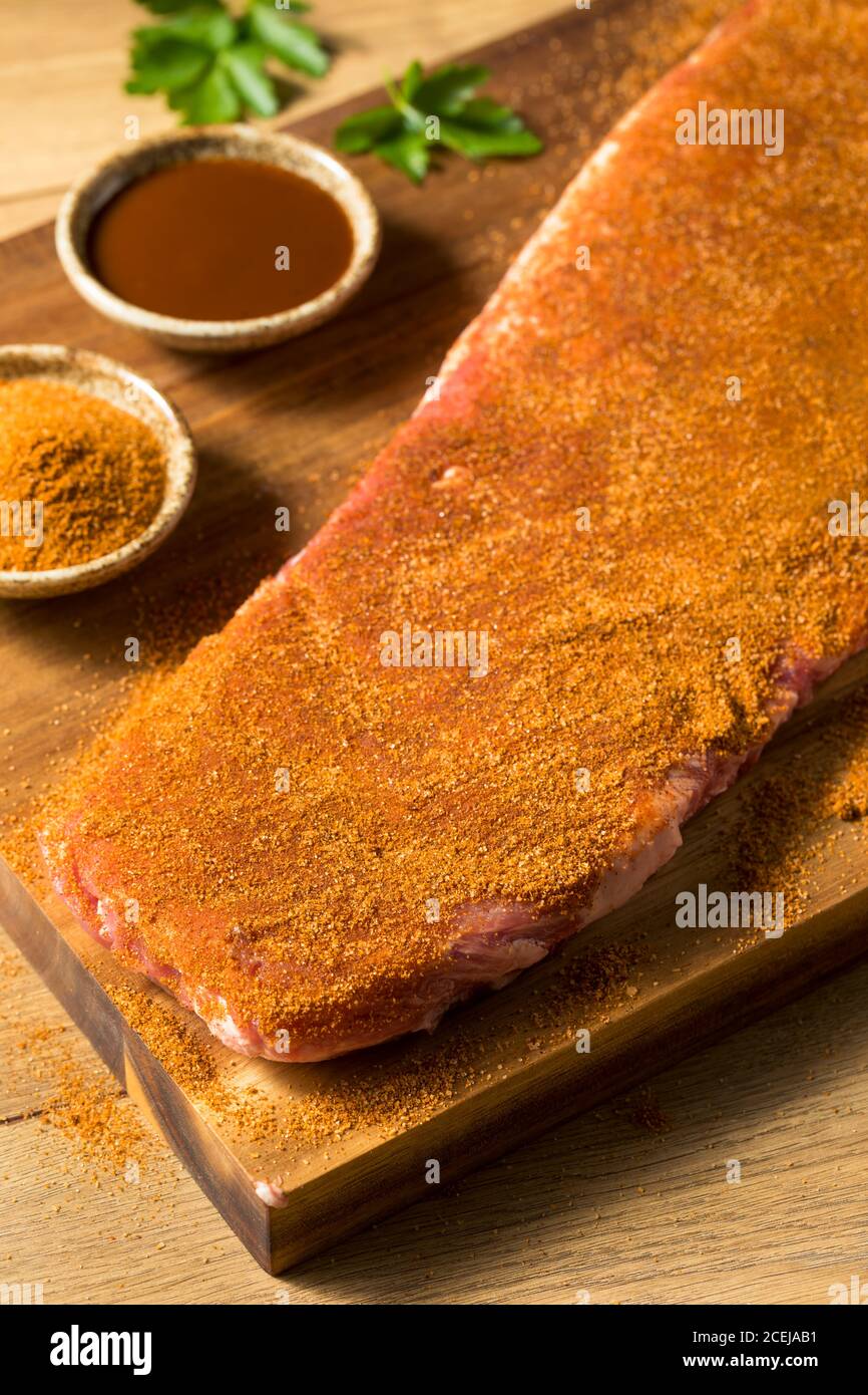 Raw St Louis Style BBQ Ribs with Rub Ready to Cook Stock Photo - Alamy