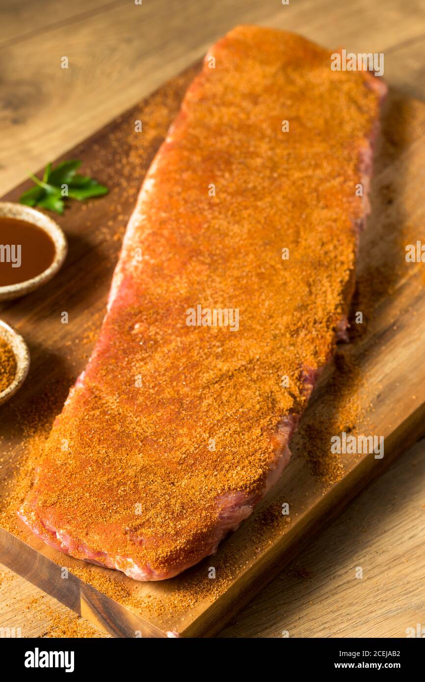 Raw St Louis Style BBQ Ribs with Rub Ready to Cook Stock Photo - Alamy