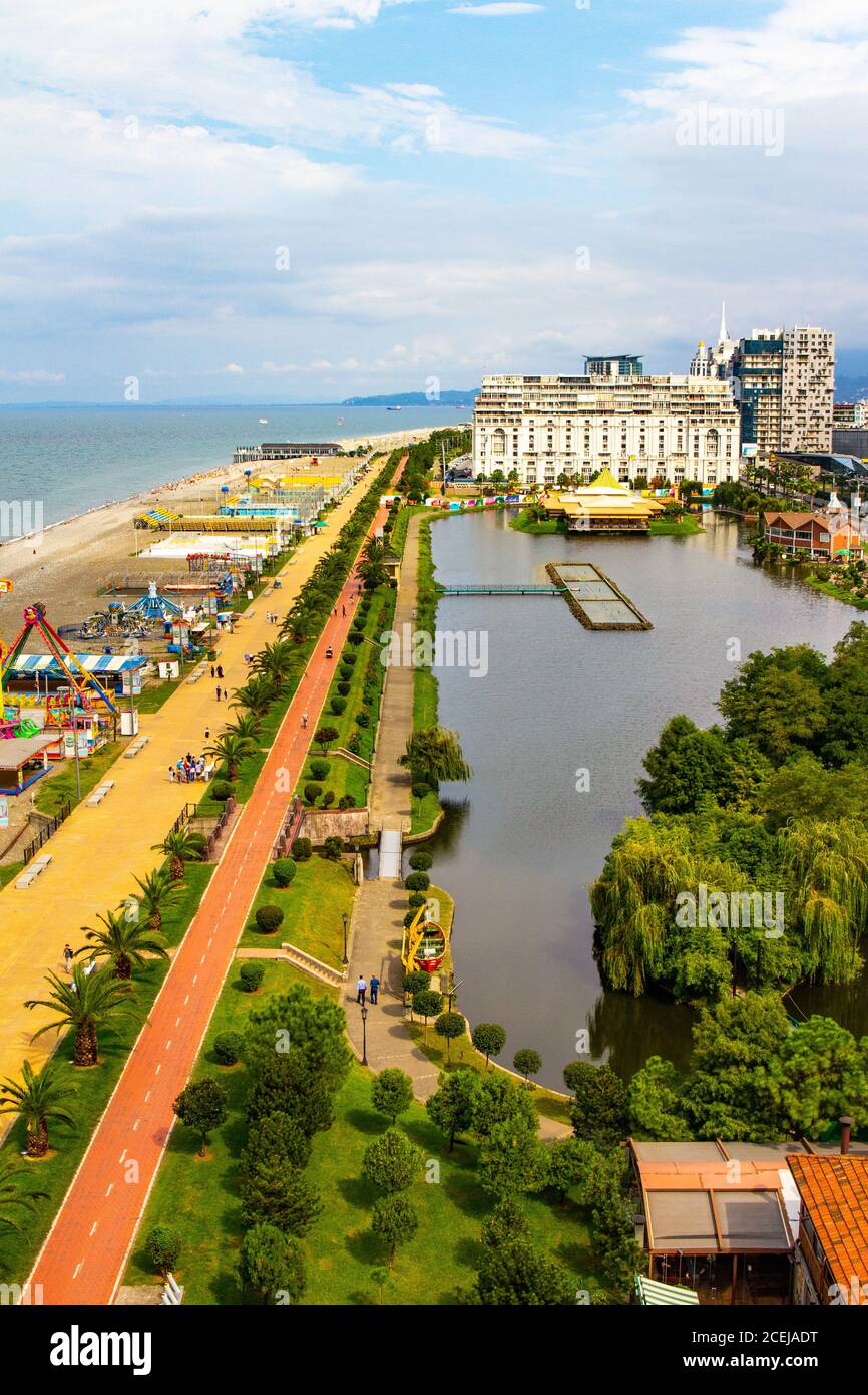 Beautiful top view to Bicycle path for traffic along the embankment of ...