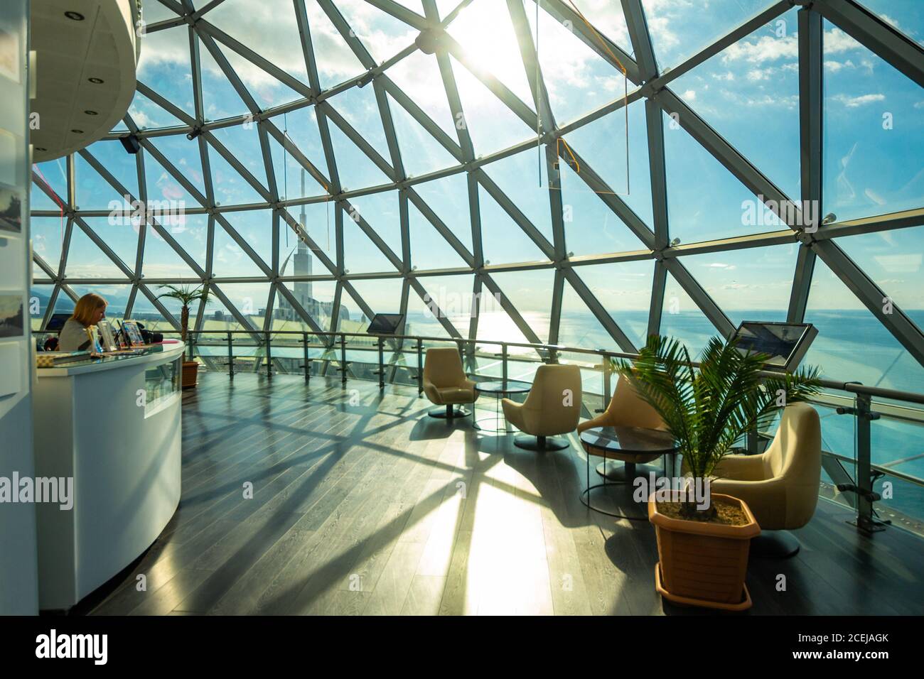 Batumi, Georgia 20 sept 2019: The interior of the restaurant on the top ...