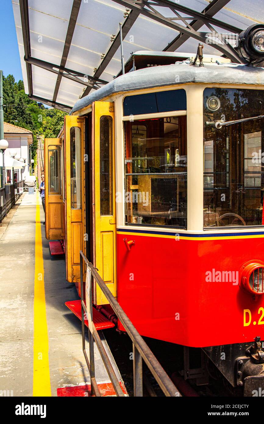 TURIN, Piedmont, ITALY 26.07.2019 - Funicular tramway whith Vintage ...
