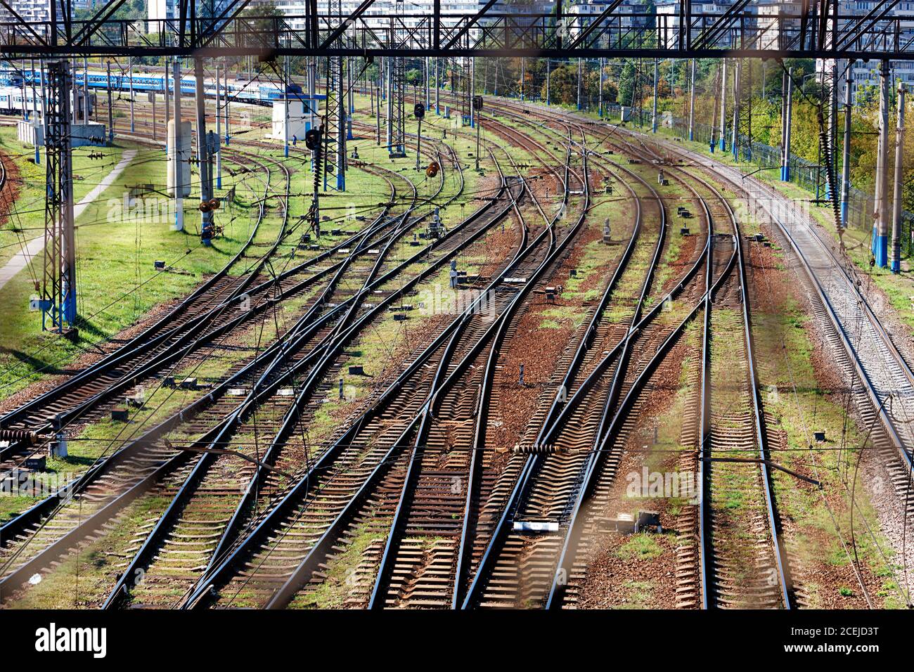 An extensive multi-channel rail network for trains, diagonal ...