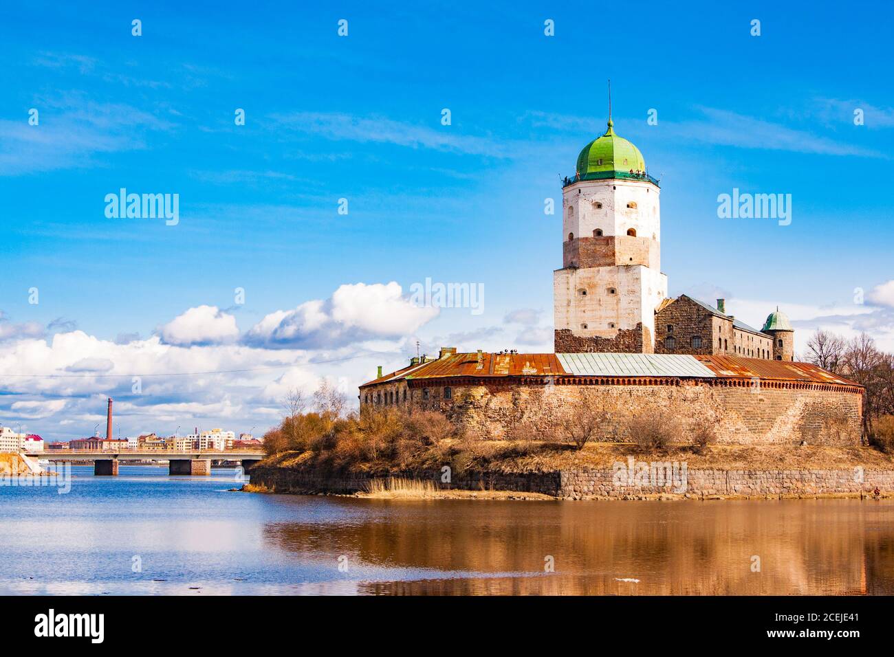 Sightseeing of Russia. Beautiful spring view to historical Vyborg ...