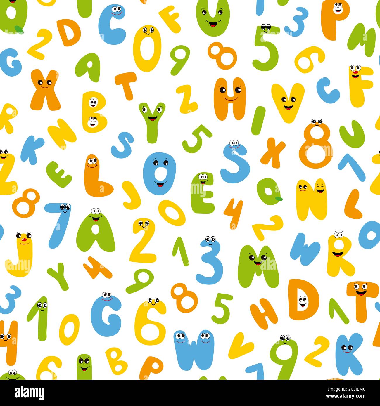 Childish seamless pattern with letters and numbers. Isolated on a white ...