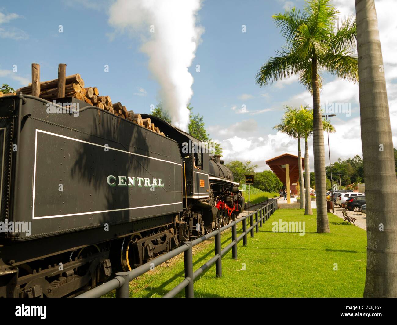 Tourist english steam train arriving at Luiz Carlos station - Guararema ...