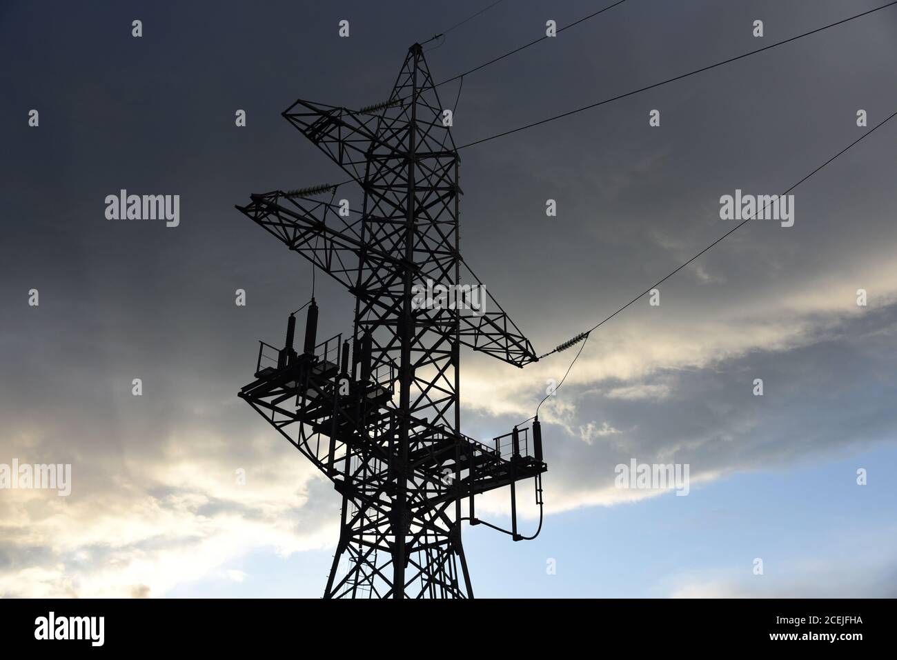 Electricity concept, high voltage power lines. High voltage electric ...