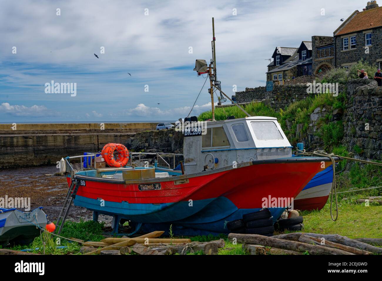 Harbour view of the coastal village an of Craster in Northumberland ...