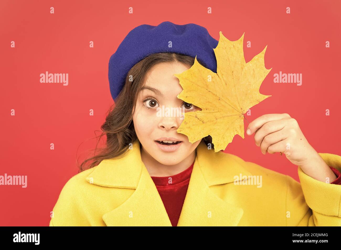 Enjoy season. Hello september. Little girl welcome autumn season. Kid ...