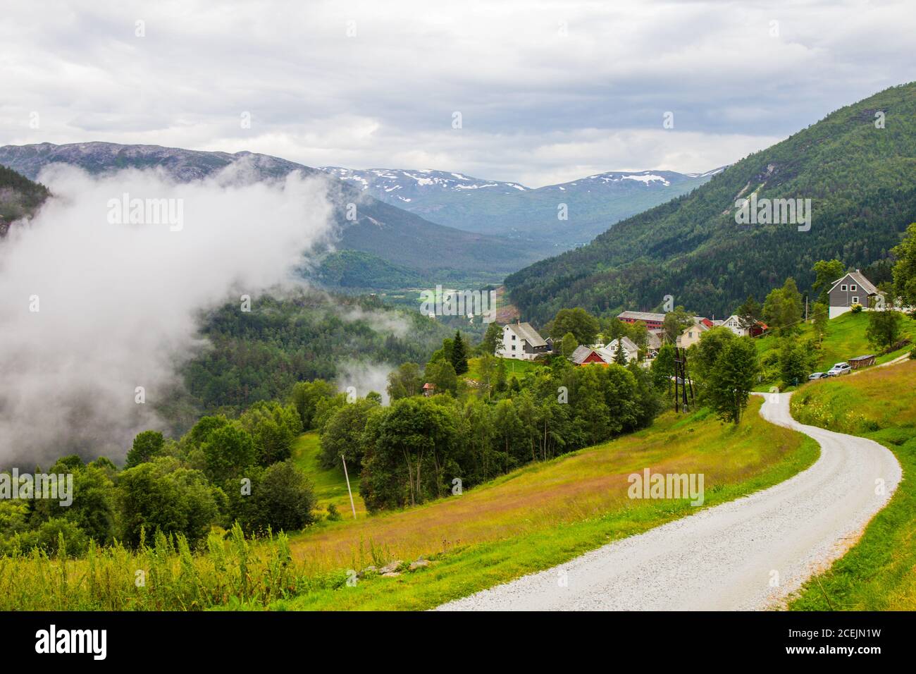 the beautiful view on Naeroydalen valley and peaks on Stalheim, Voss ...