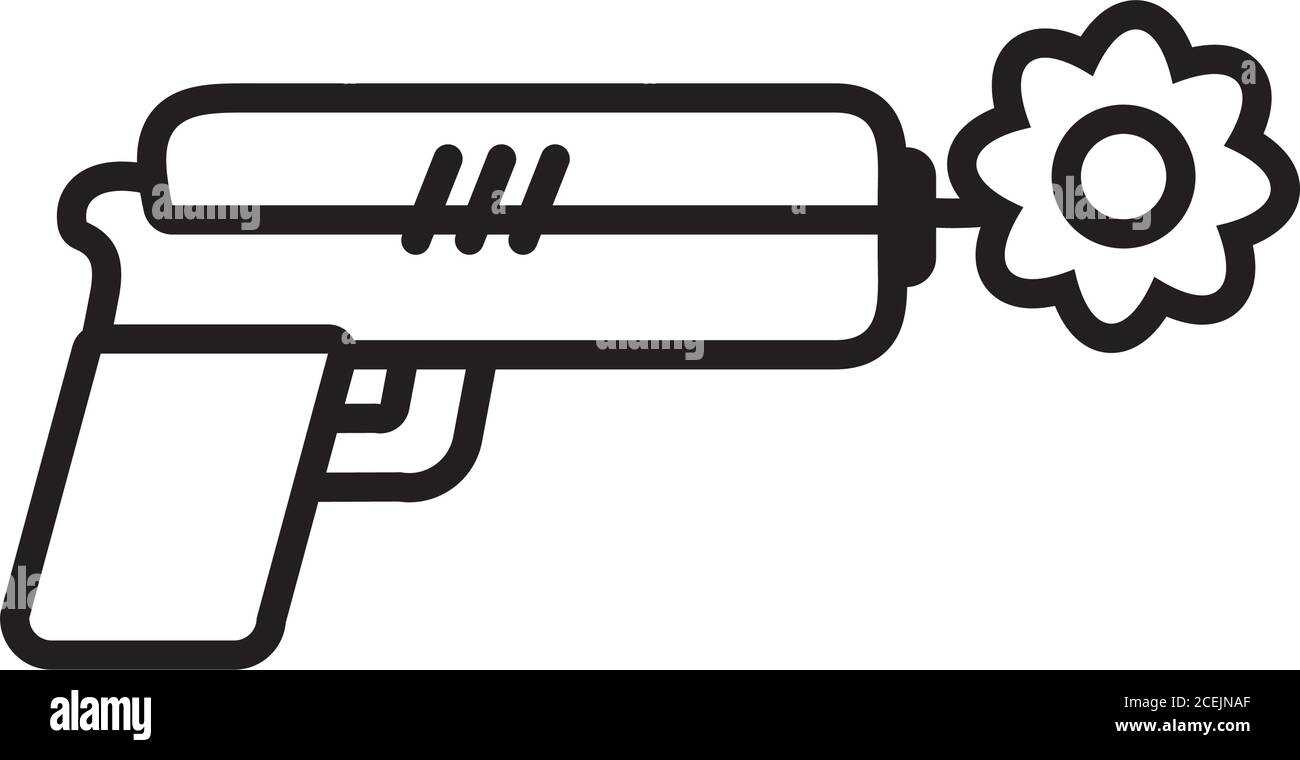 peace symbol, gun with a flower over white background, line style ...