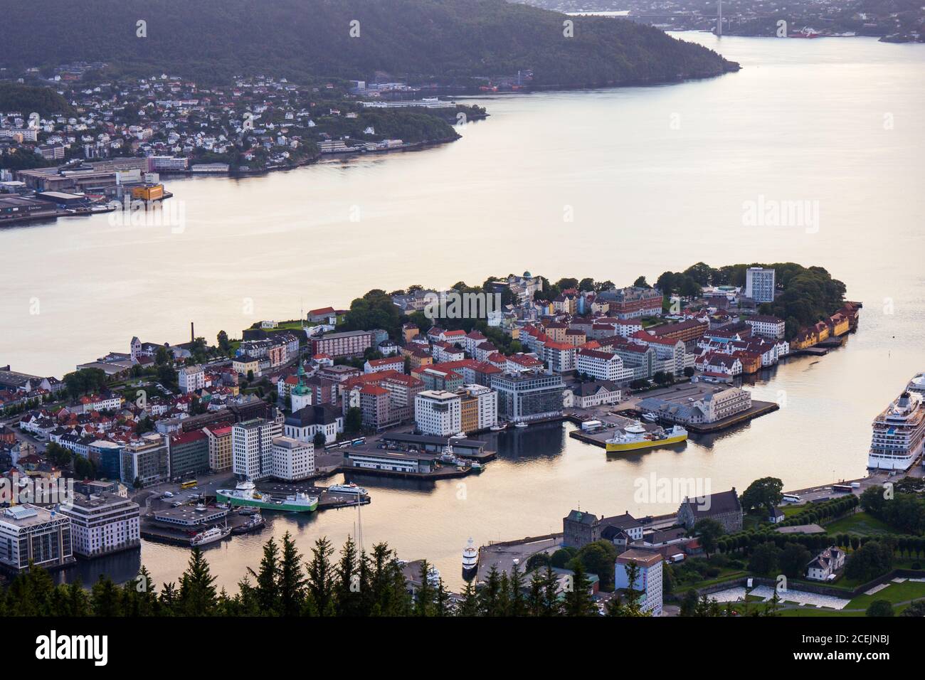 Bergen City, Scenic Aerial View Panorama harbour Cityscape under ...