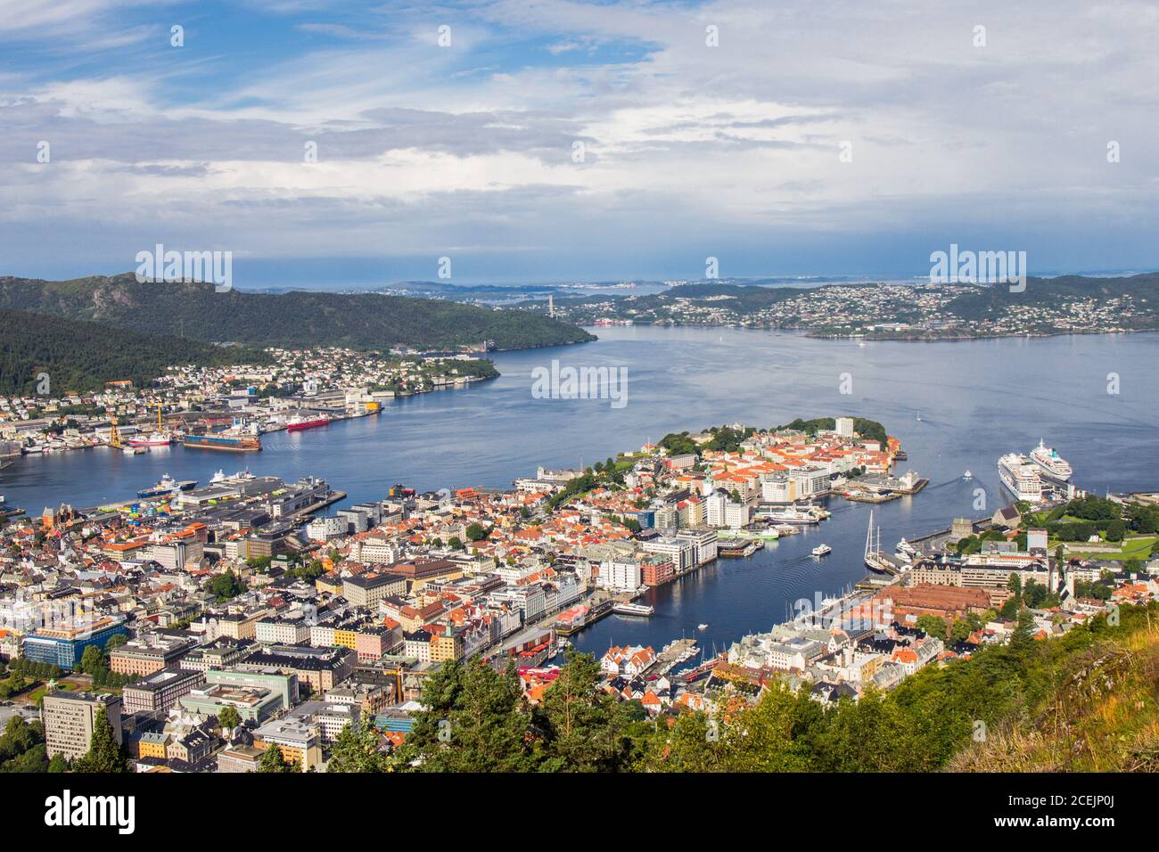Bergen City, Scenic Aerial View Panorama harbour Cityscape under ...