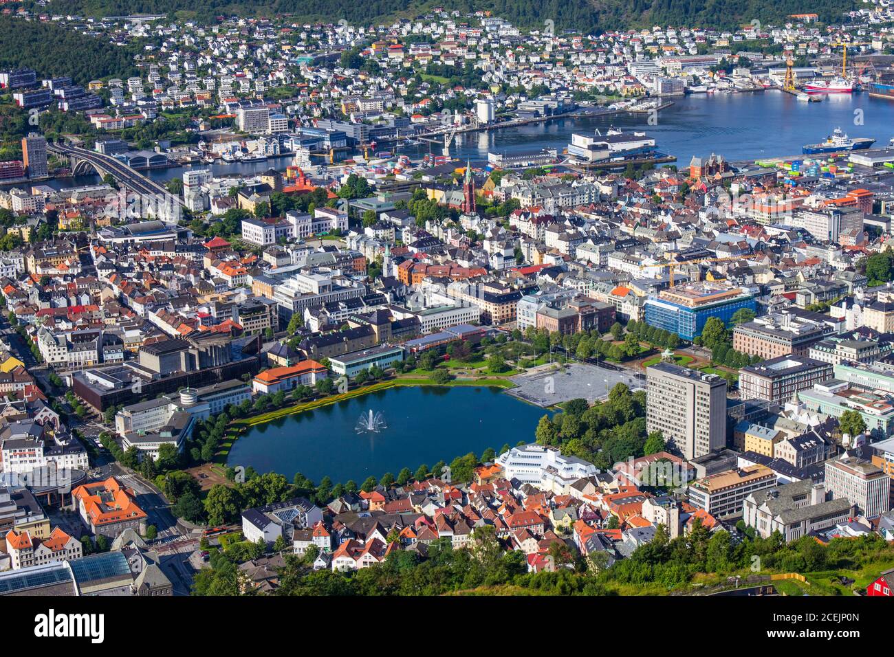Bergen City, Scenic Aerial View Panorama harbour Cityscape under ...