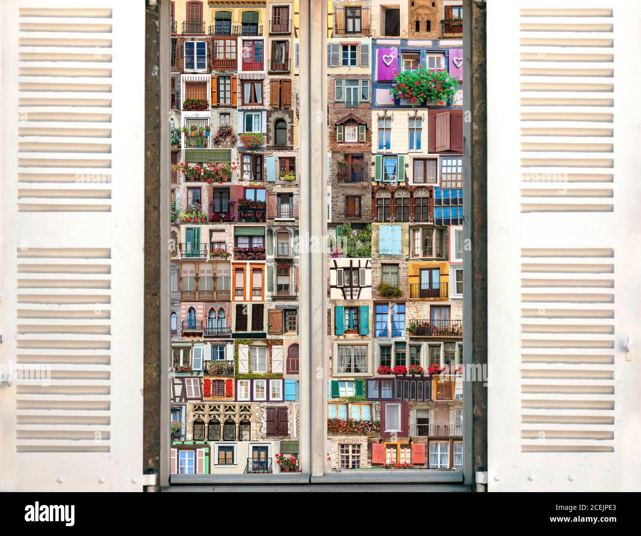 Open window with window of every world Stock Photo - Alamy