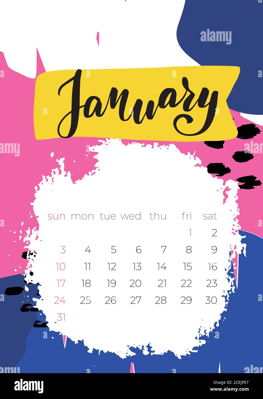 Modern template with January 2021. Vector template. Flat simple design ...