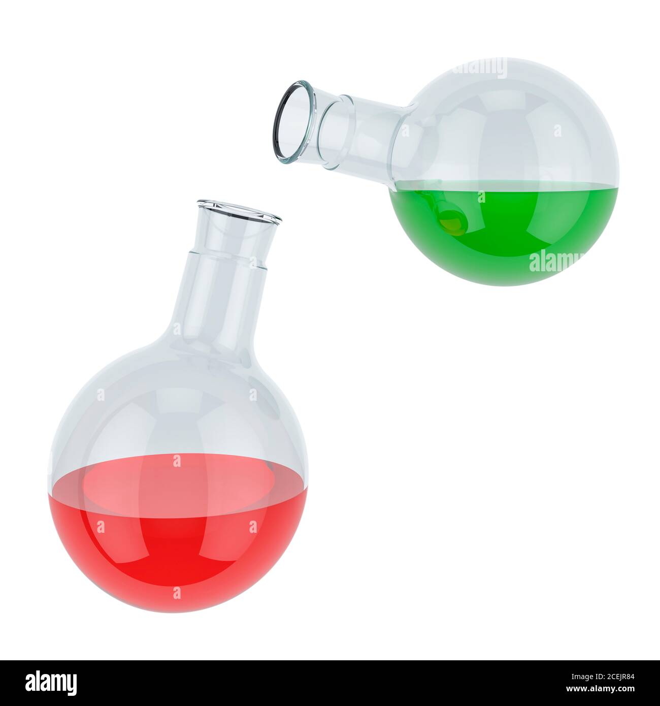 Flasks with colored liquid, 3D rendering isolated on white background ...