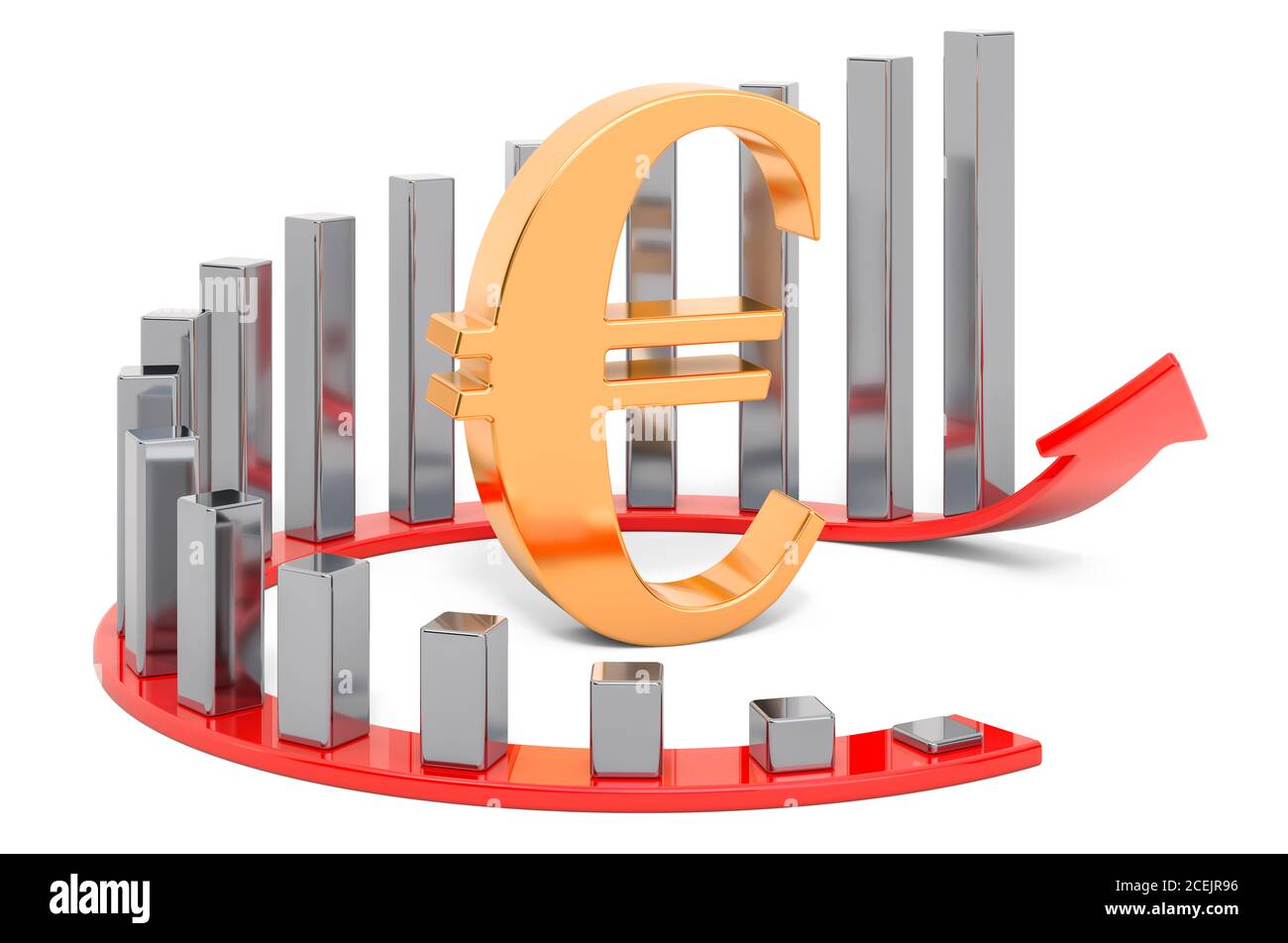 Euro sign with growing chart. 3D rendering isolated on white background ...