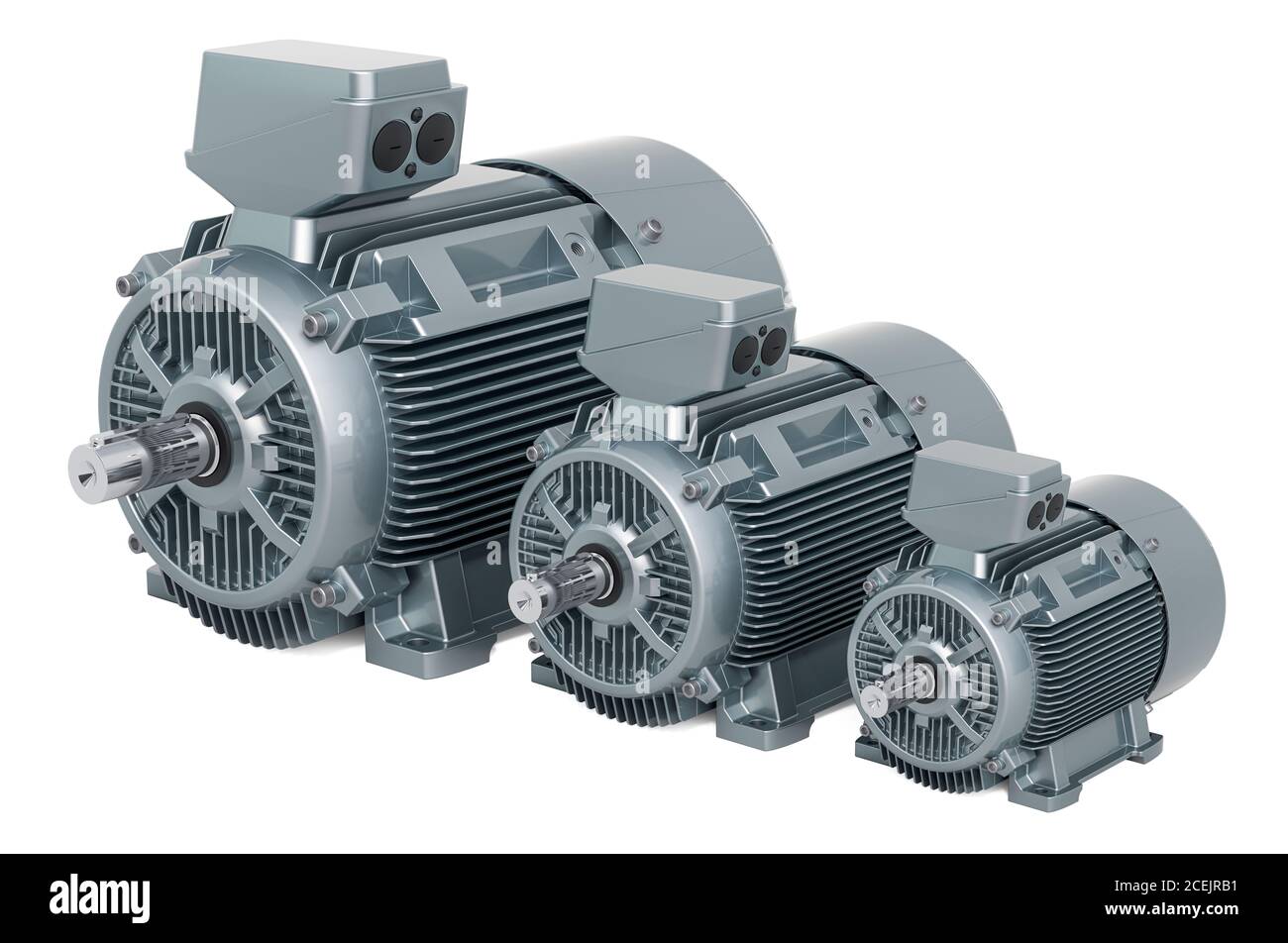 Set of industrial electric motors, 3D rendering isolated on white ...