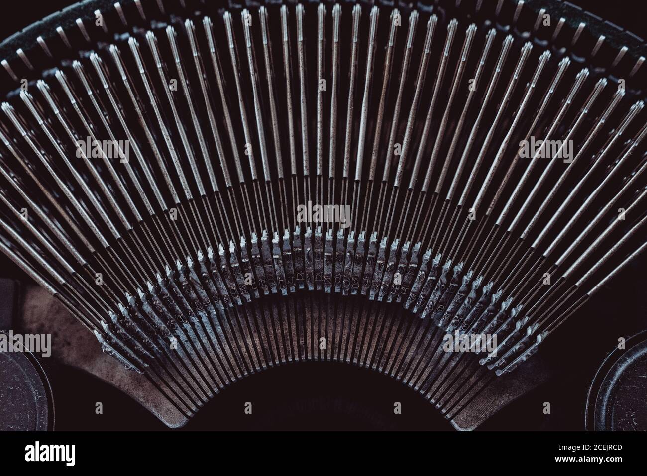 Closeup shot of types and mechanism of retro typewriter Stock Photo - Alamy